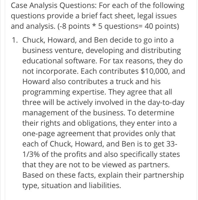 Solved Case Analysis Questions: For each of the following | Chegg.com