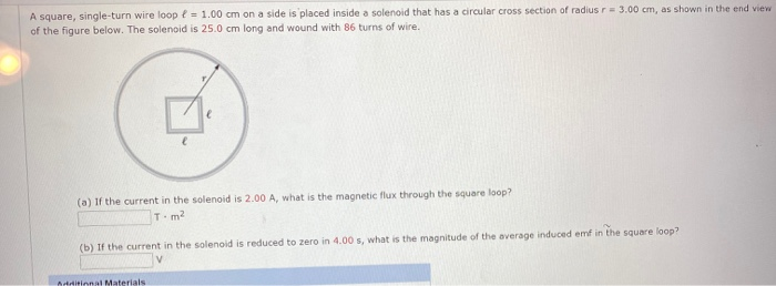Solved A square, single-turn wire loop { = 1.00 cm on a side | Chegg.com