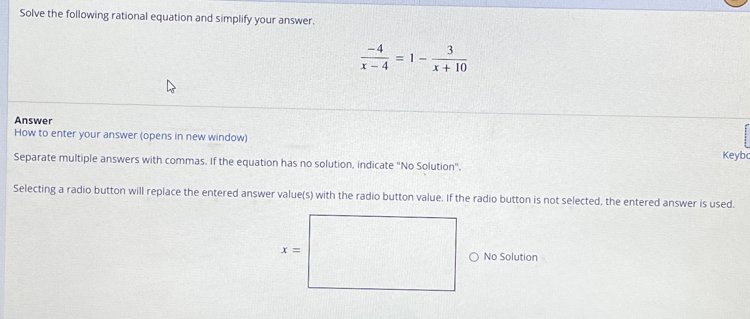 Solved Solve the following rational equation and simplify | Chegg.com