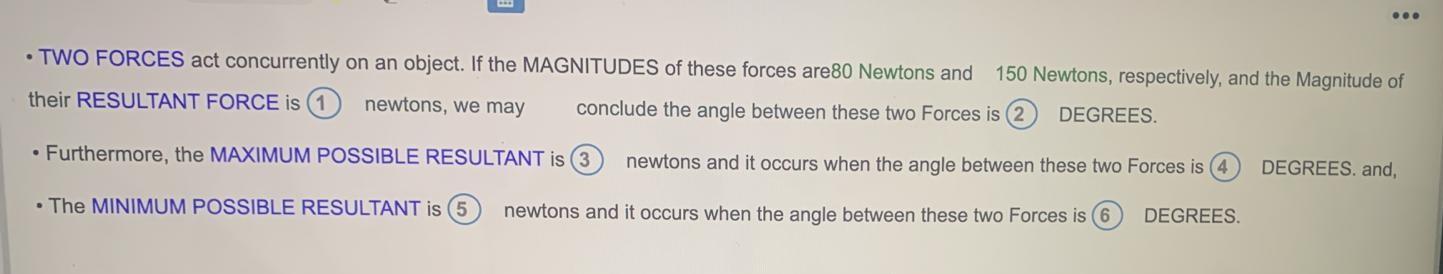 Solved Two Forces Act Concurrently On An Object If The