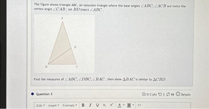 Solved The figure shows triangle ABC, an isosceles triangle | Chegg.com