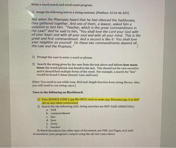 Solved Write A Word Search And Word Count Program 1 Assign