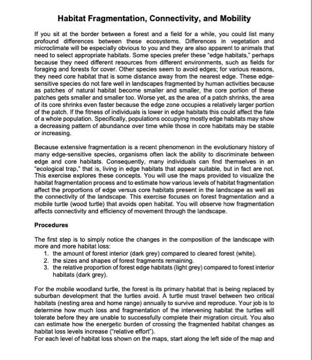 Habitat Fragmentation, Connectivity, and Mobility If | Chegg.com