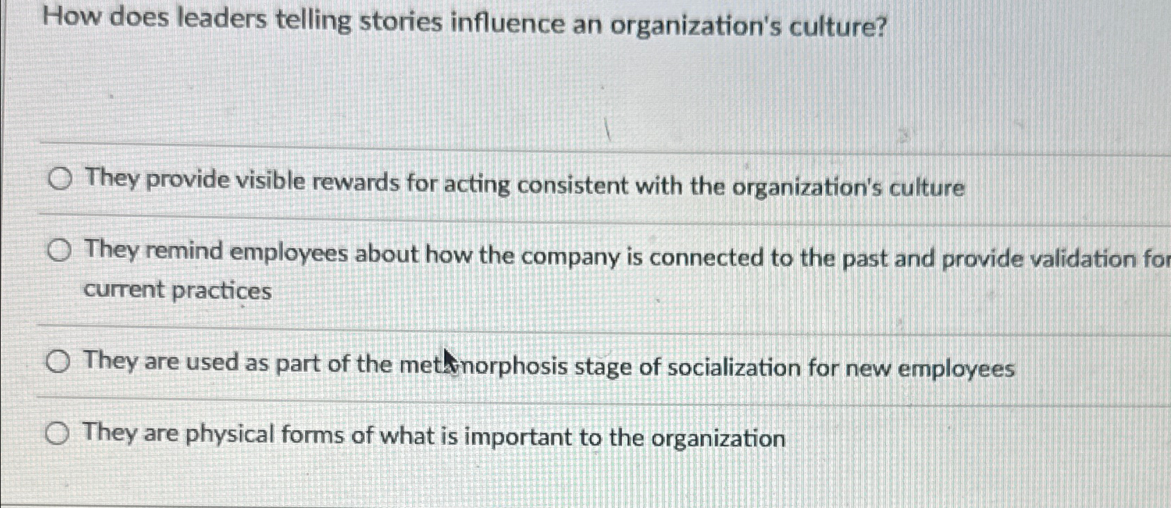 Solved How does leaders telling stories influence an | Chegg.com