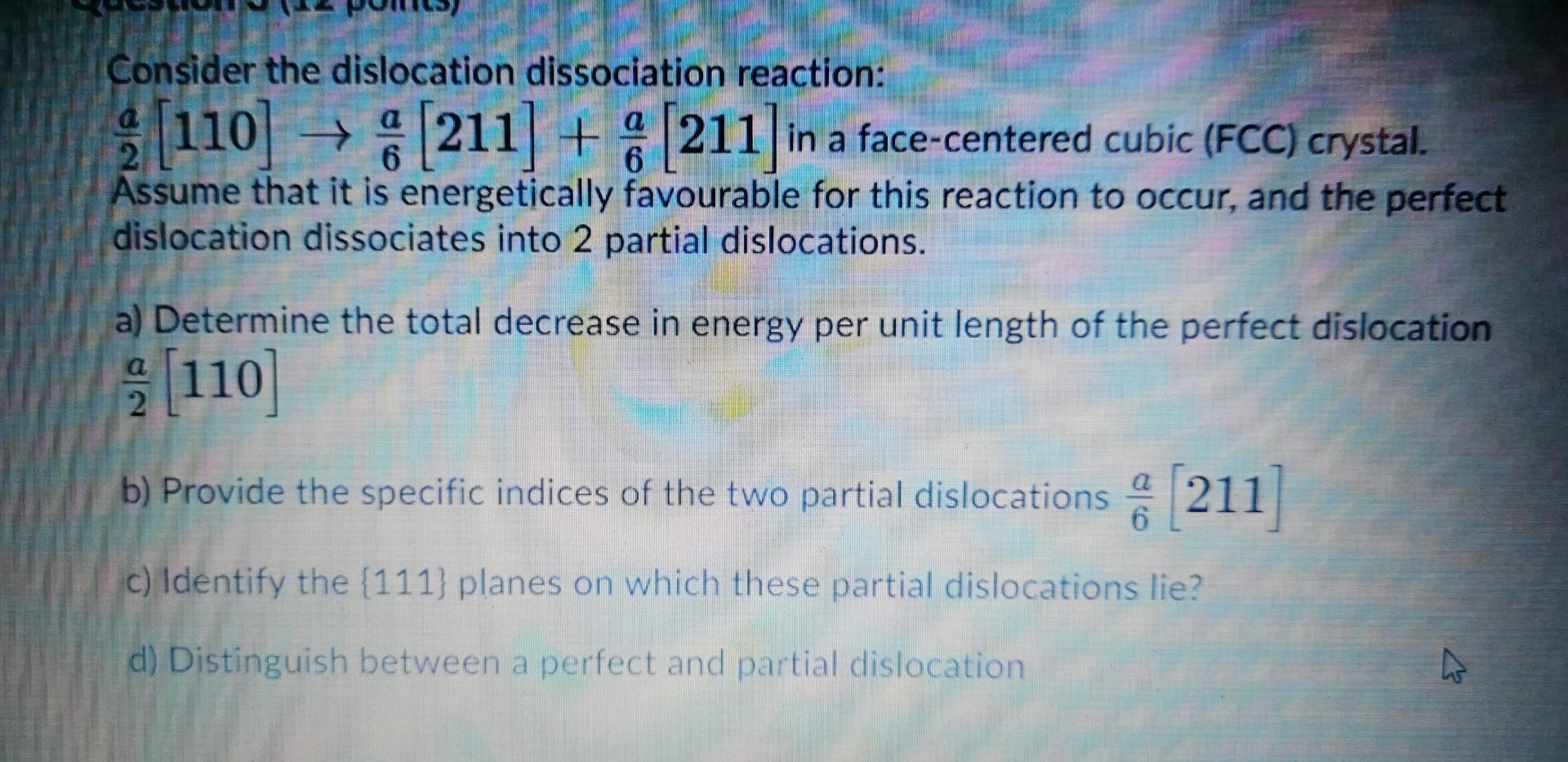 Solved Consider the dislocation dissociation reaction: a a a | Chegg.com