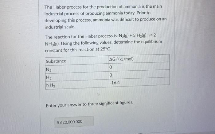 Solved The Haber process for the production of ammonia is | Chegg.com