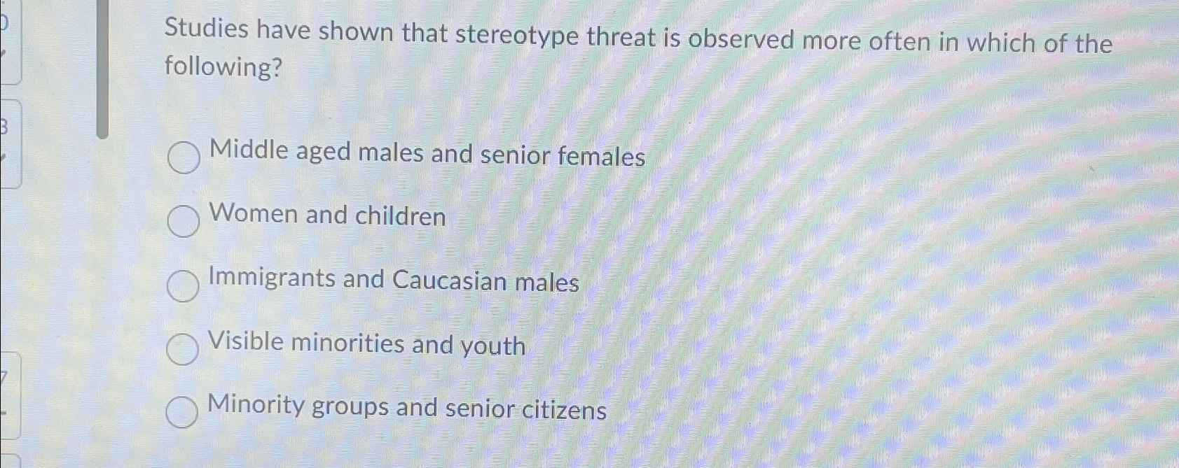 Solved Studies have shown that stereotype threat is observed | Chegg.com