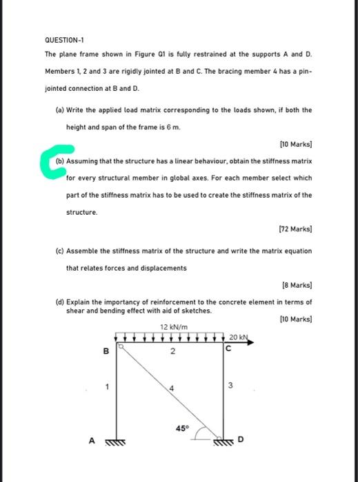 Solved QUESTION-1 The plane frame shown in Figure 1 is fully | Chegg.com