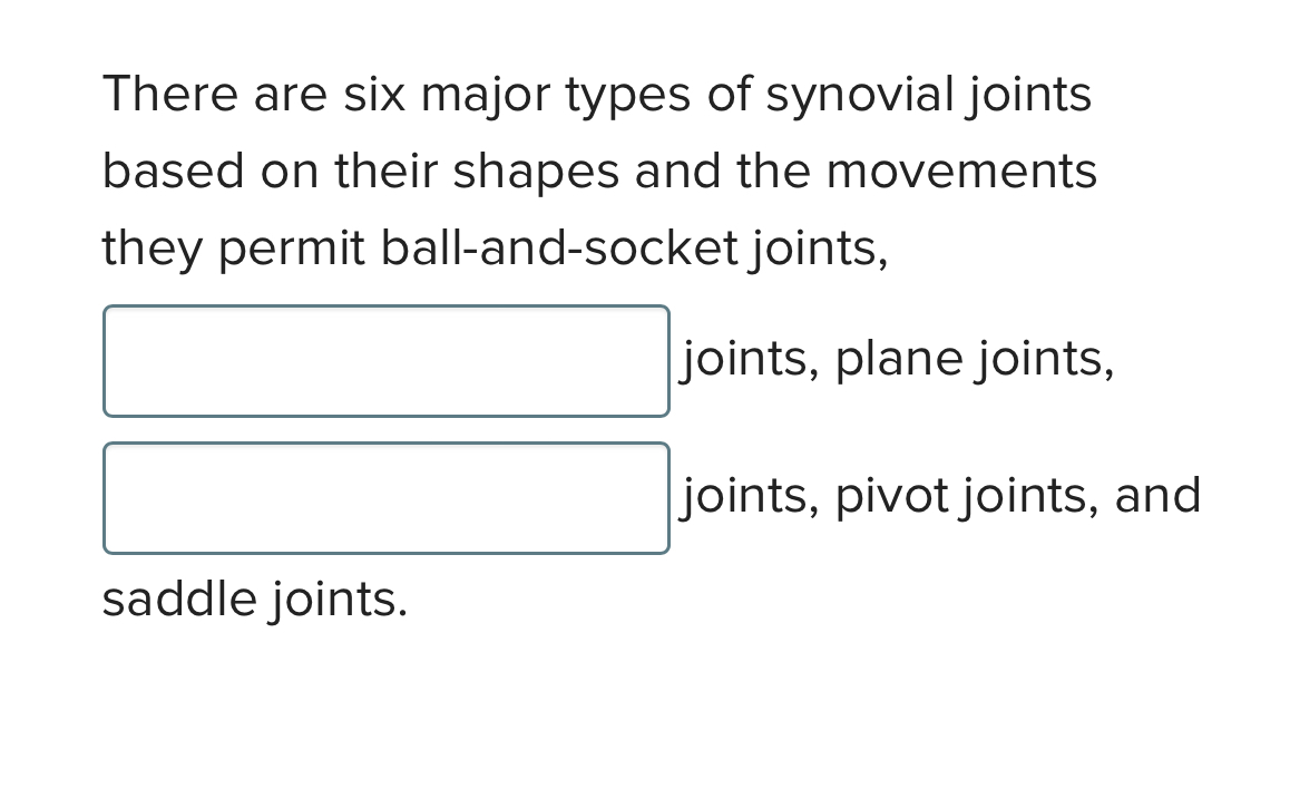 Solved There are six major types of synovial joints based on | Chegg.com