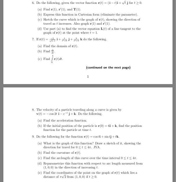 Solved 6. Do the following, given the vector function r(t) = | Chegg.com