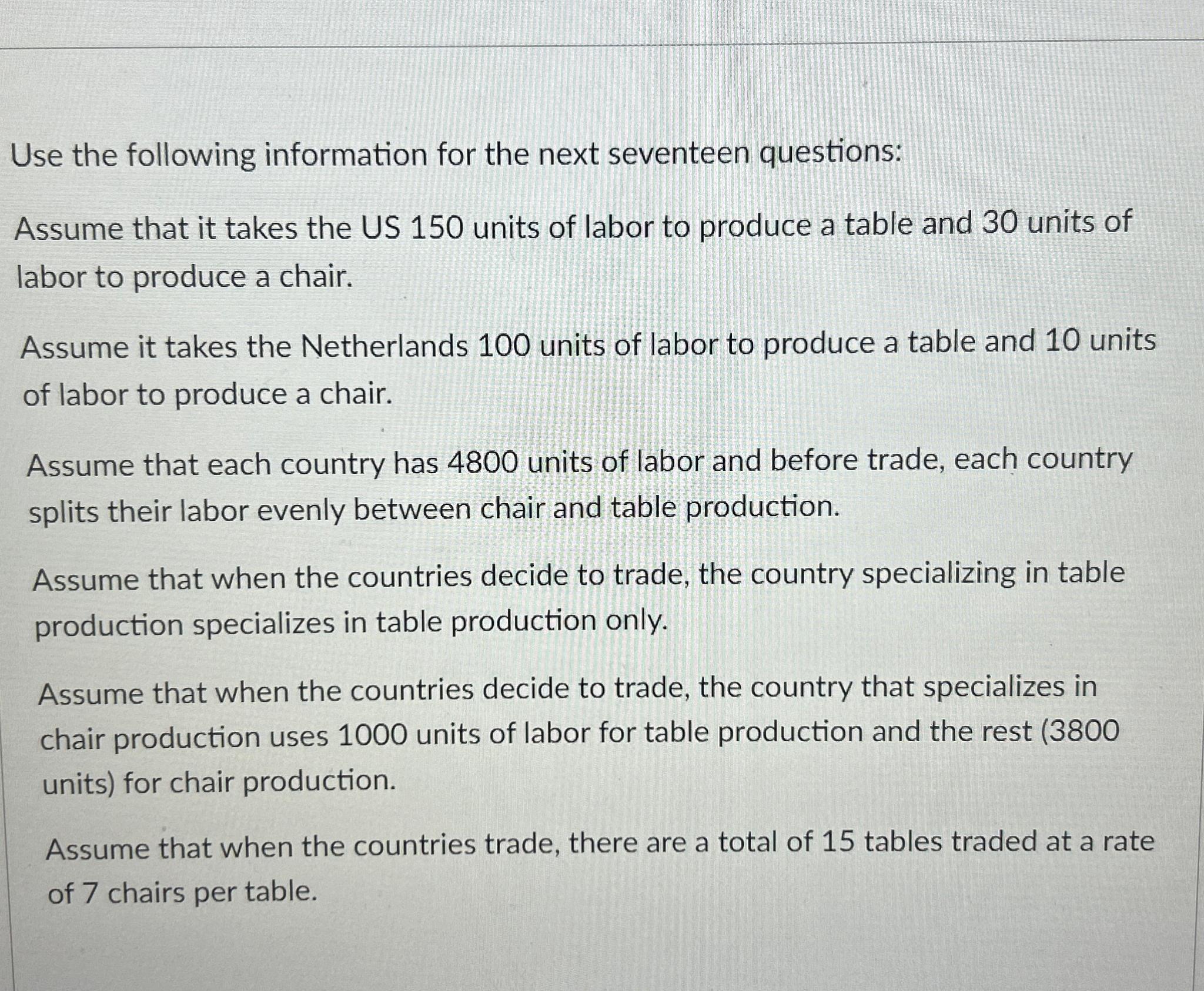 Solved Use the following information for the next seventeen | Chegg.com