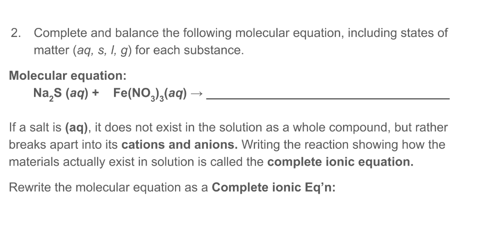 Solved Complete and balance the following molecular | Chegg.com