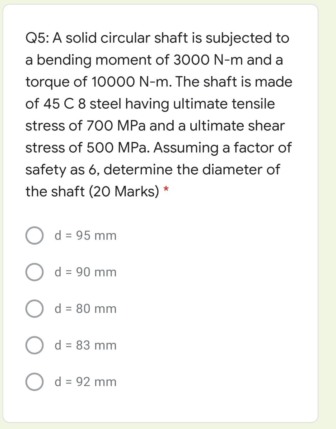 Solved Q5: A solid circular shaft is subjected to a bending | Chegg.com