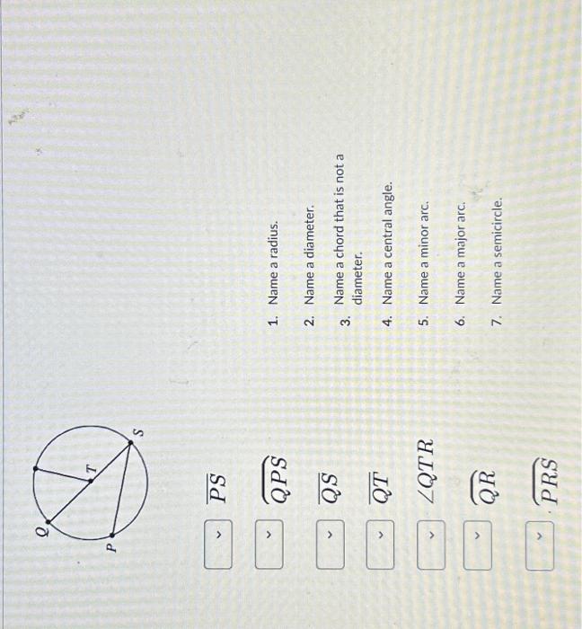 Solved PS \( \overparen{Q P S} \) 1. Name a radius. 2. Name | Chegg.com