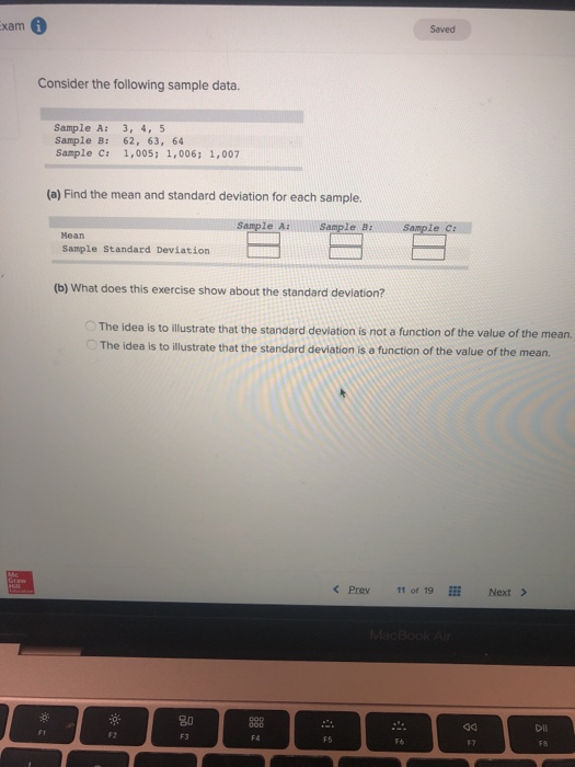 Solved Exam Saved Consider the following sample data. Sample | Chegg.com