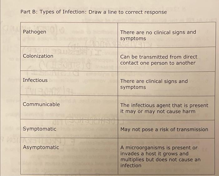 Solved Part B: Types of Infection: Draw a line to correct | Chegg.com