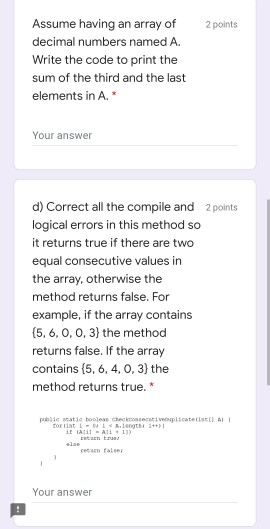 Solved 2 points Create and initialize an array with six | Chegg.com