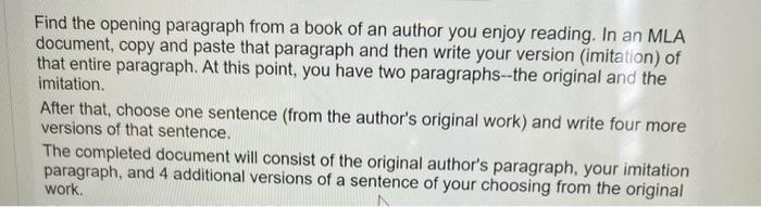Find the opening paragraph from a book of an author | Chegg.com