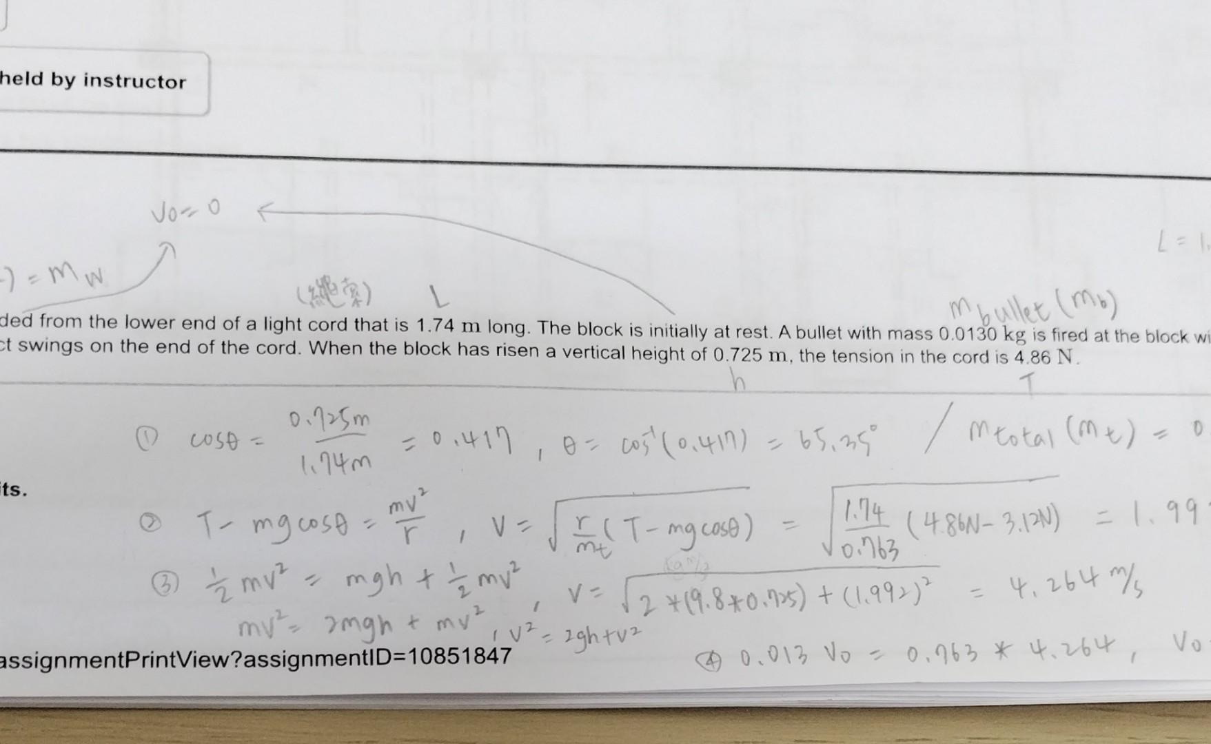 Solved A small wooden block with mass 0.750 kg is suspended | Chegg.com