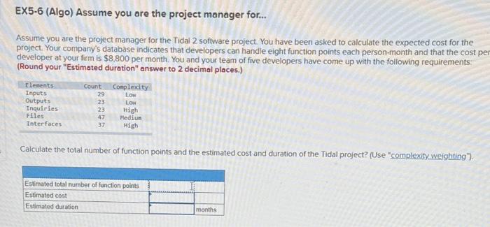 Solved EX5-6 (Algo) Assume you are the project manager | Chegg.com