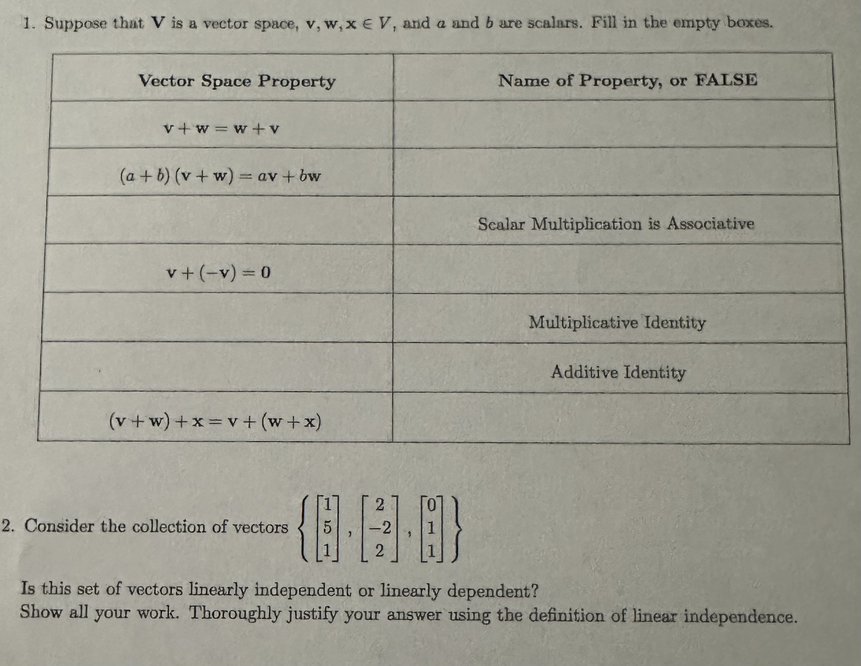 Solved Suppose that V ﻿is a vector space, v,wzξnV, ﻿and a | Chegg.com