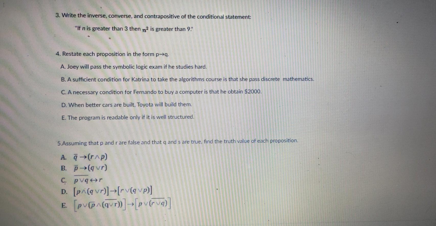 Solved 3. Write the inverse, converse, and contrapositive of | Chegg.com