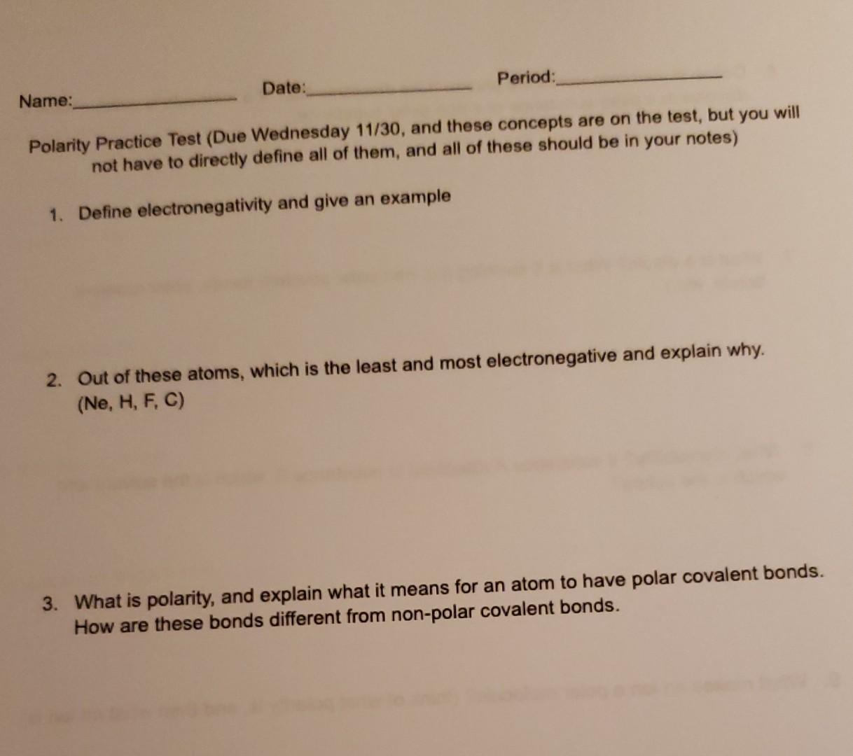 Solved Polarity Practice Test (Due Wednesday 11/30, and | Chegg.com