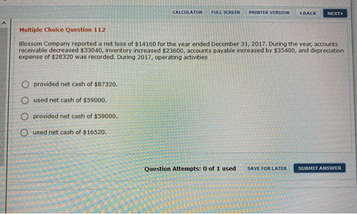 Solved FULL SCREEN PRINTER VERSION BACK NEXT Multiple Choice | Chegg.com