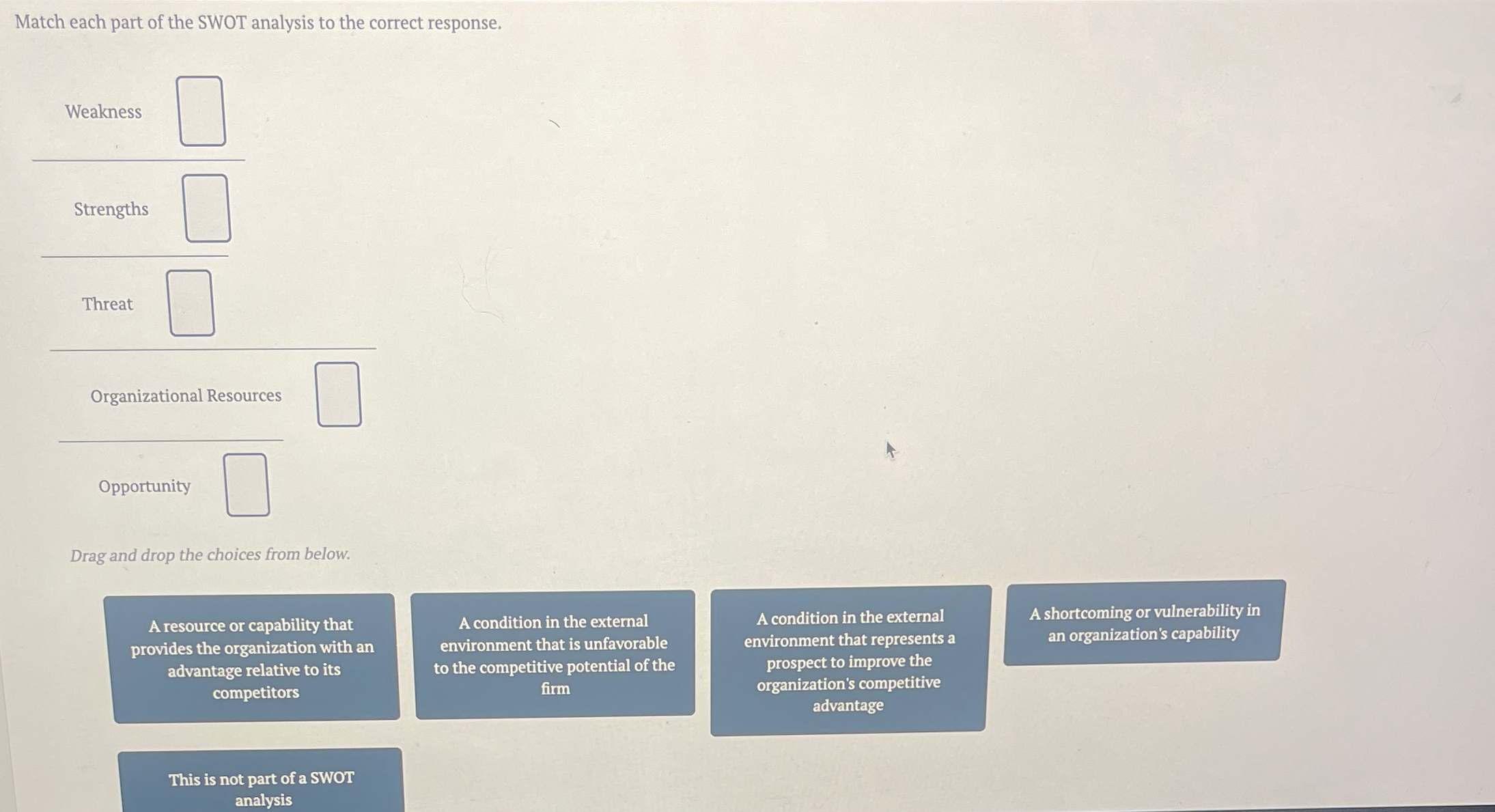 Solved Match each part of the SWOT analysis to the correct | Chegg.com