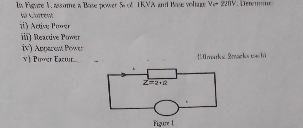 Solved In Figure 1, assume a Base power Sn of 1 KV A and | Chegg.com