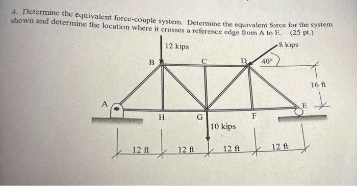 Solved 4 Determine The Equivalent Force Couple System