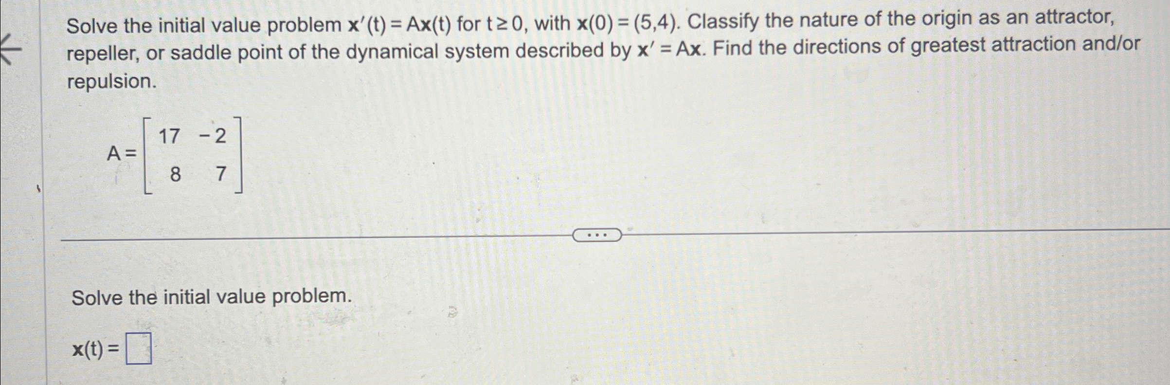 Solved Solve the initial value problem x'(t)=Ax(t) ﻿for t≥0, | Chegg.com