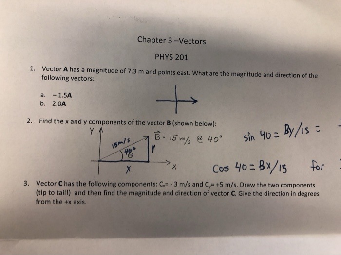 Solved Chapter 3 -Vectors PHYS 201 1. Vector A has a | Chegg.com