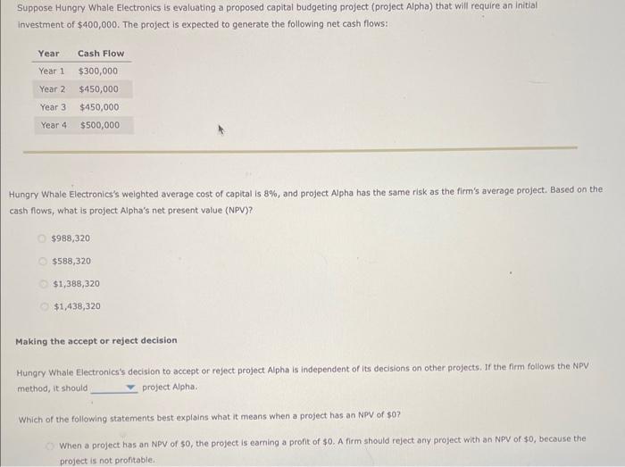 Solved Suppose Hungry Whale Electronics is evaluating a | Chegg.com