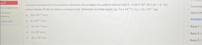 Solved A. proton is projected in the positive x direction | Chegg.com