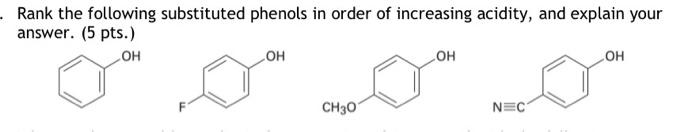 Solved Rank the following substituted phenols in order of | Chegg.com