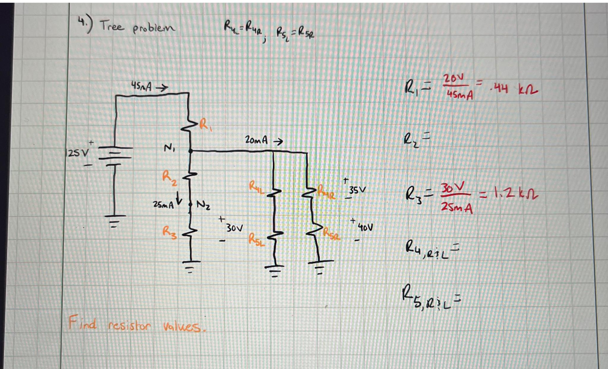 Solved 4.) ﻿Tree problem ,R4=R4R,RSL=R5RFind resistor | Chegg.com