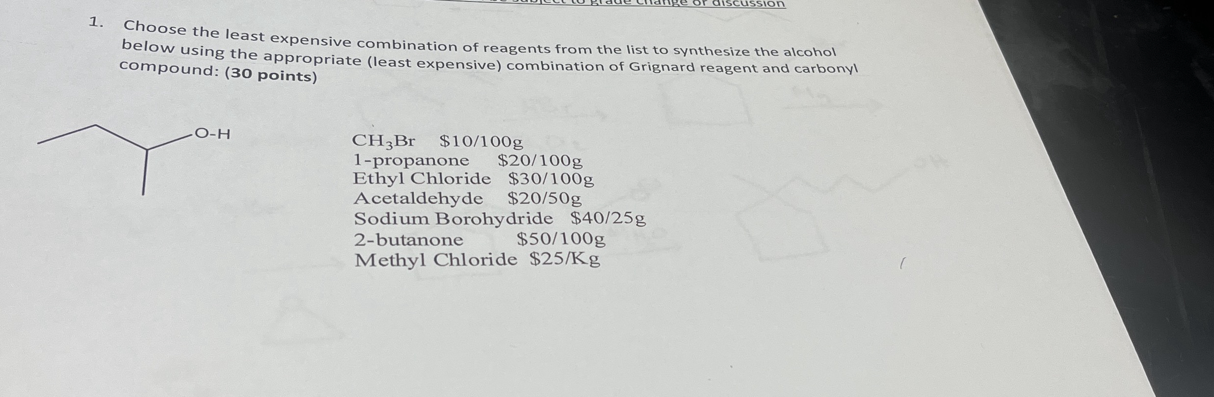 Solved Choose the least expensive combination of reagents | Chegg.com