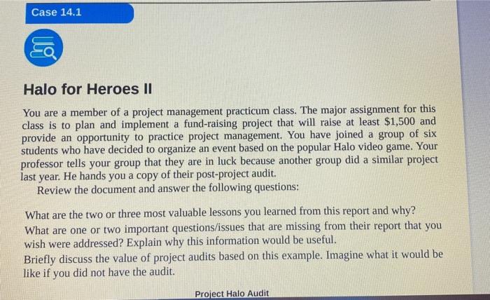 Solved Case 14-1 (Static) Halo for Heroes II You are a | Chegg.com