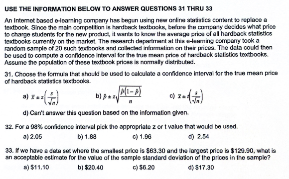 Solved USE THE INFORMATION BELOW TO ANSWER QUESTIONS 31 | Chegg.com