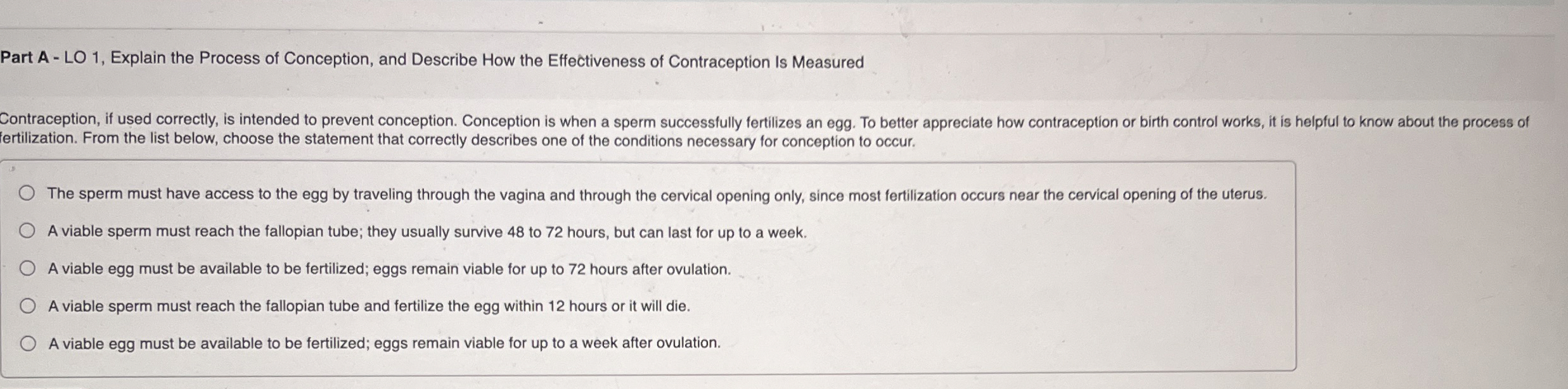 Solved Part A-LO 1, ﻿Explain the Process of Conception, and | Chegg.com