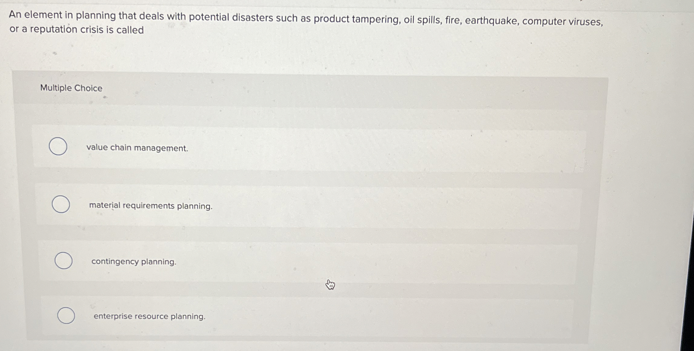 Solved An element in planning that deals with potential | Chegg.com