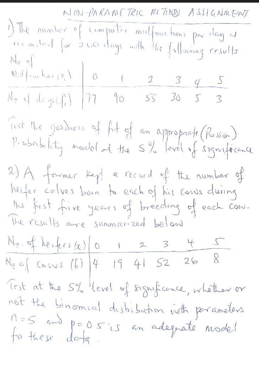 Solved NON-PARAMETRIC METINDI ASSIGNMENT ( No of 1 2 3 S 5 | Chegg.com