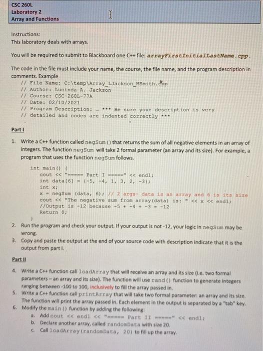 Solved CSC 260L Laboratory 2 Array and Functions 1 | Chegg.com