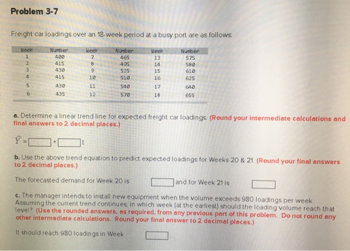 Solved Problem 3-7 Freight car loadings over an 18-week | Chegg.com