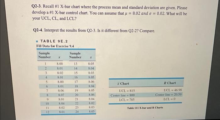 Q2-3. Recall #1 X-bar chart where the process mean | Chegg.com