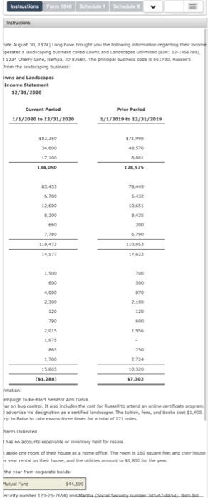 INSTRUCTIONS : Complete FORM 1040, SCHEDULE 1, | Chegg.com