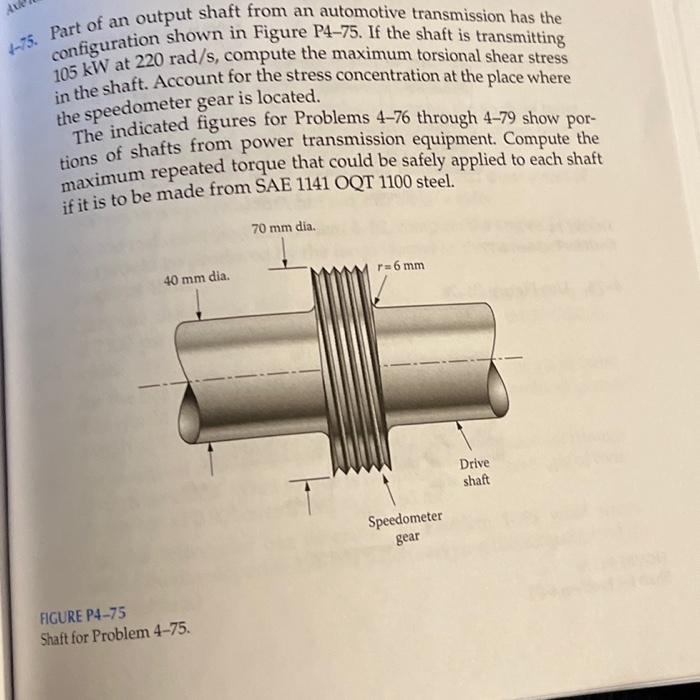 Solved 75. Part of an output shaft from an automotive | Chegg.com