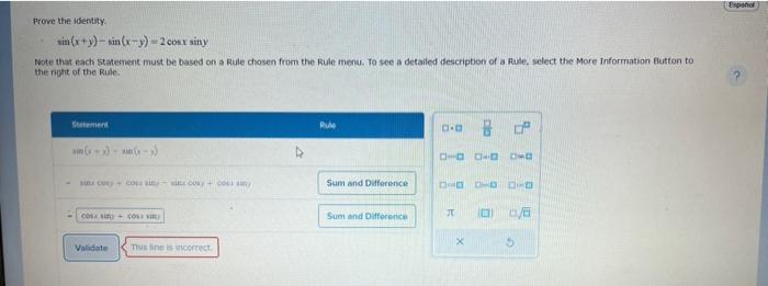 Solved Prove the identity. sin(x+y)−sin(x−y)=2cosxsiny Note | Chegg.com