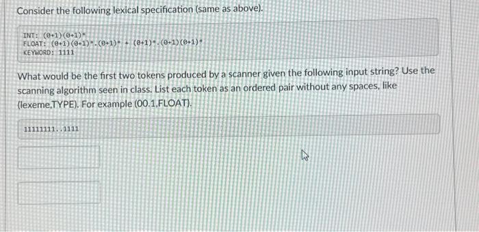 Solved Consider the following lexical specification (same as | Chegg.com